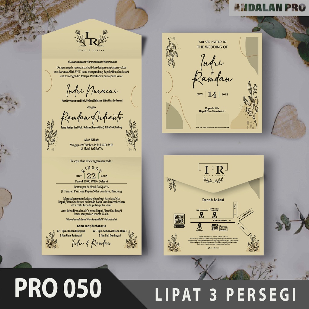 Jual Kode Toko: S13 - 50 Desain Undangan Lipat 3 Persegi Bahan Jasmine ...