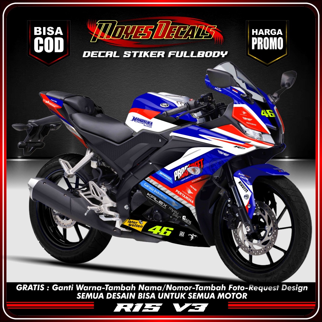 Jual Decal Stiker Fullbody Motor Yamaha R15 V3 Motif Design Mandalika ...