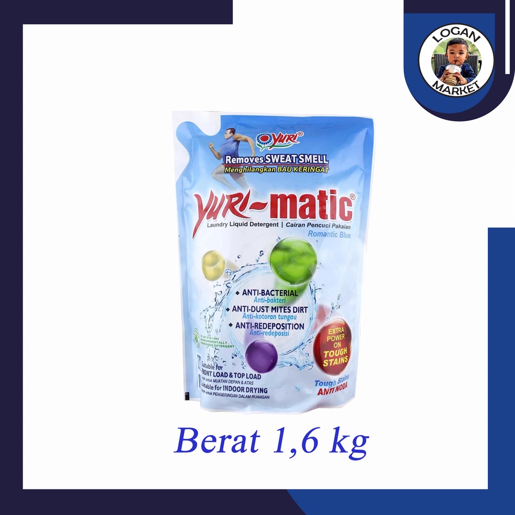 Jual Yuri Matic Laundry Liquid Detergent 1.6 1,6 kg 1.6kg 1,6kg ( ex 1.8 kg ) Romantic Blue ...