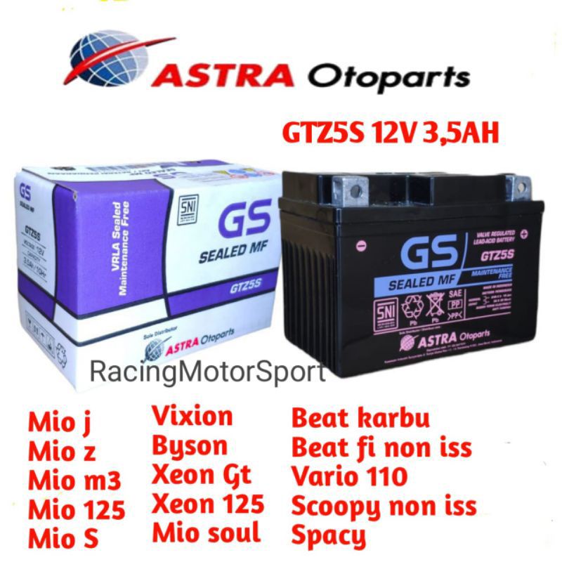 Jual AKI MOTOR GS ASTRA GTZ5S 12V_3, 5AH.VIXION, BYSON, XEON, MIO J ...