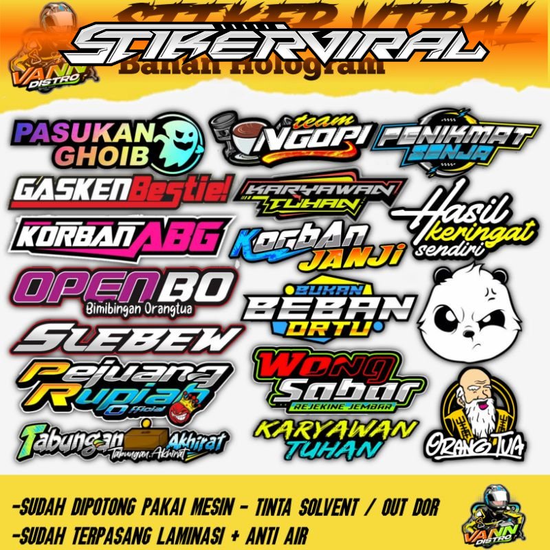 Jual sticker kata kata / sticker hitz / sticker viral / sticker lucu / sticker racing ...