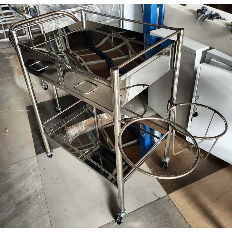 Jual Trolley Instrument 2 Susun | Troli 2 Laci Pipa Stainless | Trolly ...