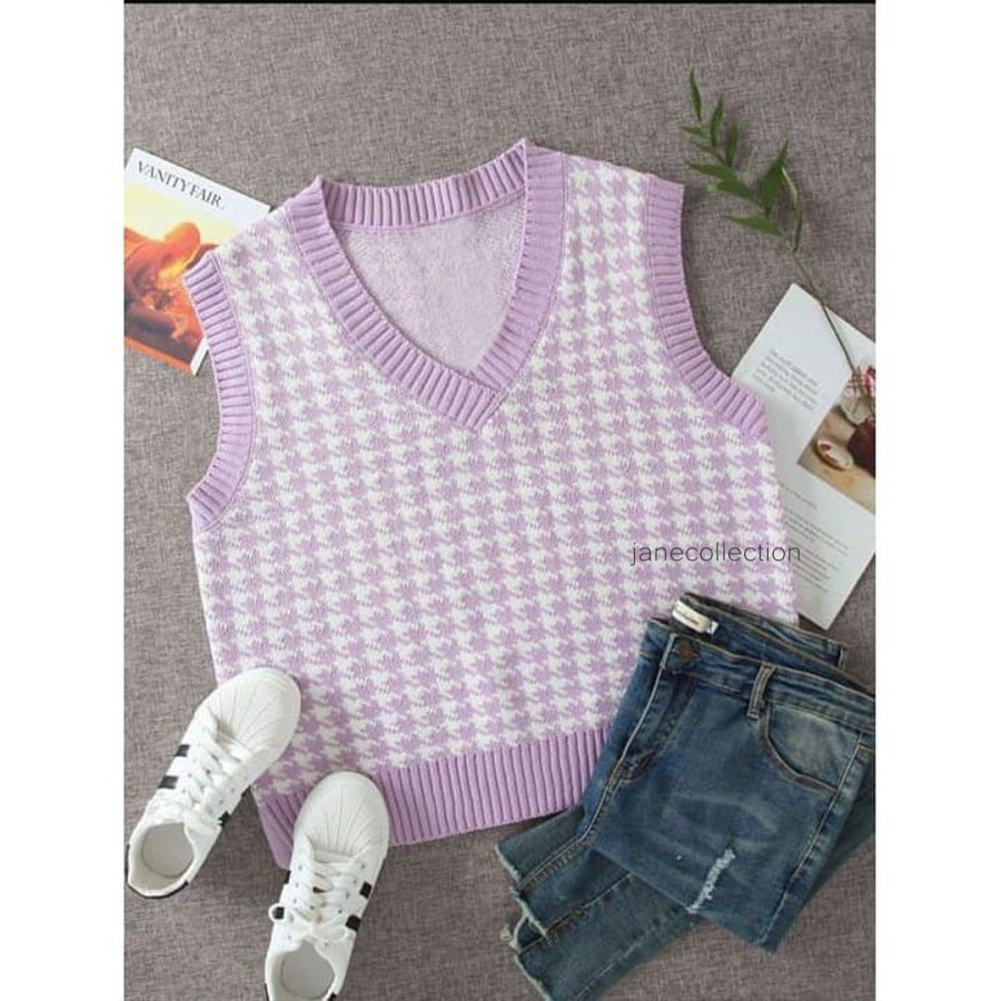 Jual ROMPI HOUNDSTOOTH / Rompi korea / Vest Knitt Korean | Shopee Indonesia