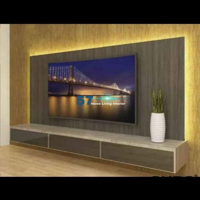Jual Backdrop Ruang keluarga Kabinet Tv Minimalis Bahan Multiplek HPL ...