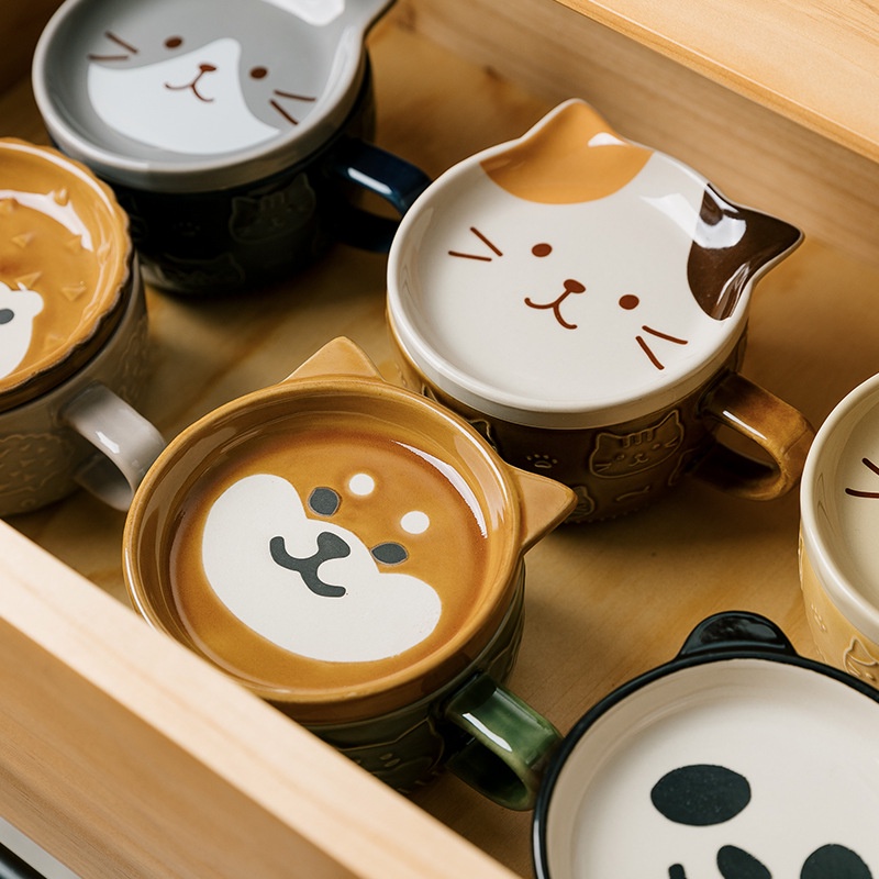 Jual Kucing Dipotong Mug Set Ceramic Cup Cartoon Cat Cute Gelas Dengan ...