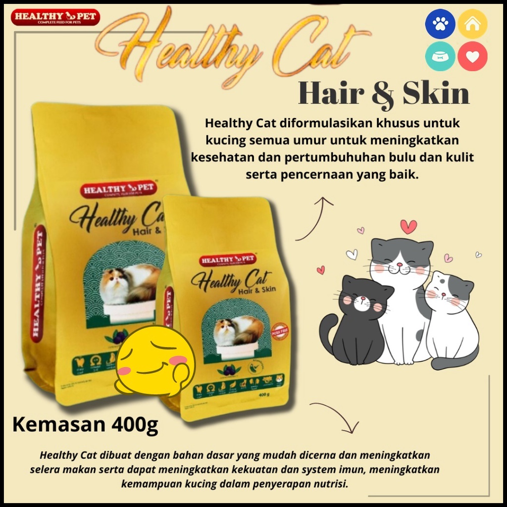 Jual HEALTHY pet CAT HAIR & SKIN 400 GRAM FREHSPACK makanan bulu pakan ...
