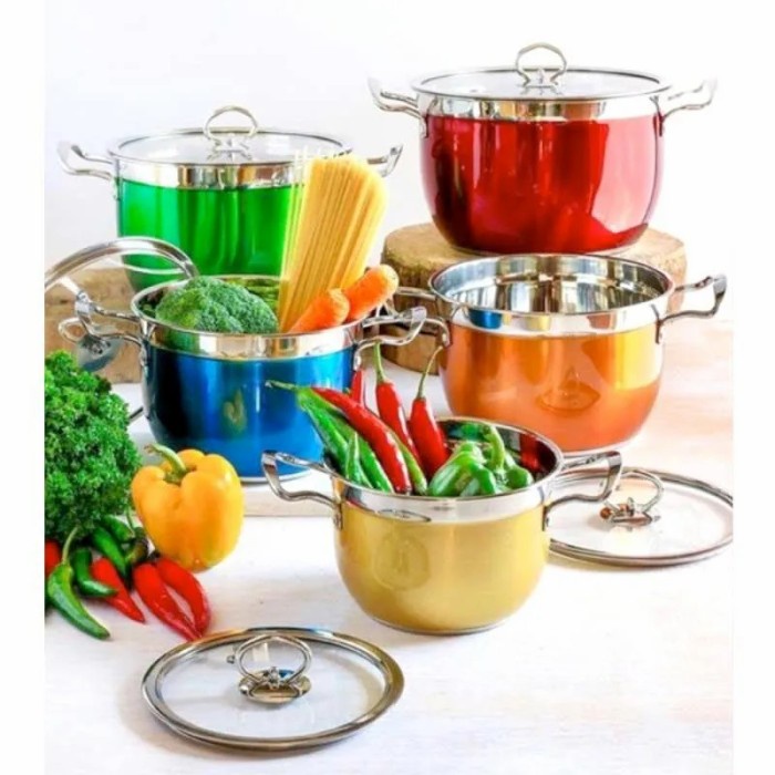 Jual 5 Set Panci Korea Pot Rainbow Double Bottom Stainless Induksi ...