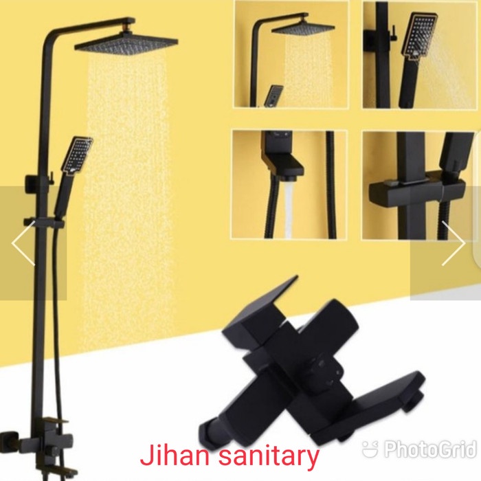 Jual shower colum kuningan hitam/shower set komplit/shower panas dingin ...