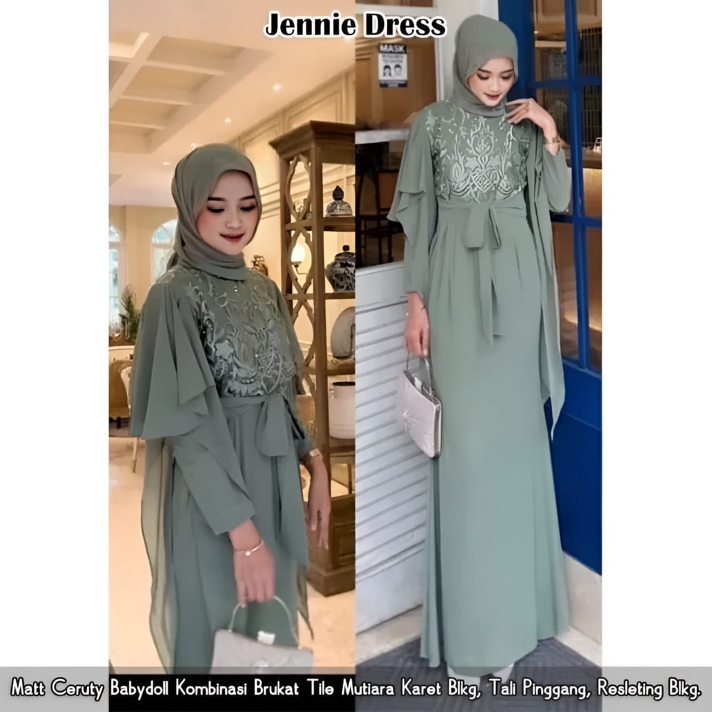 Jual COD - Jennie Set Gamis Muslim Wanita 2in1 Matt Ceruty Mix Brukat ...