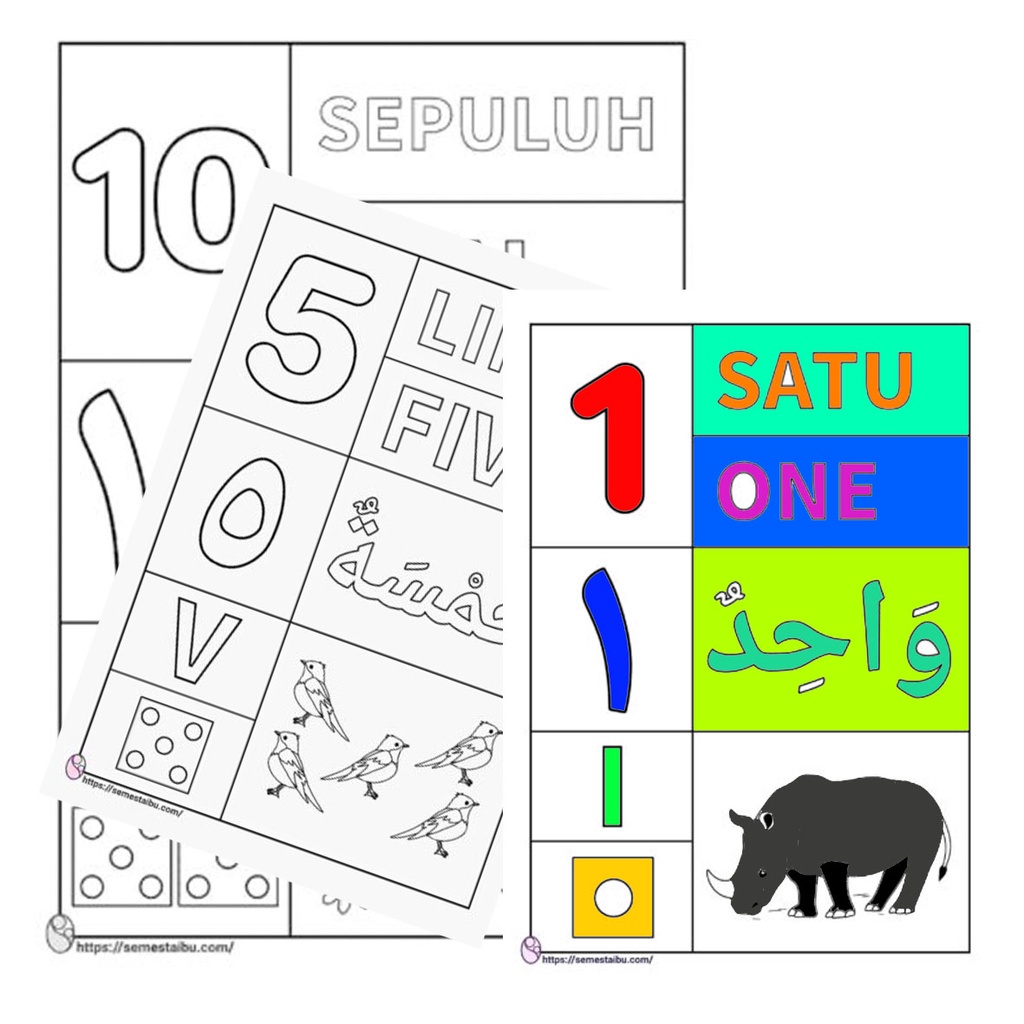 Jual Gambar Sketsa Mewarnai ANGKA 1-10 (10 Lembar) ~ Arab Inggris ...