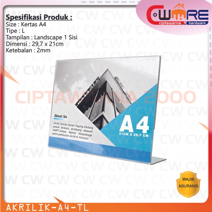 Jual Akrilik A4 Acrylic Papan Iklan Menu Usaha Kantor Landscape Tipe L ...