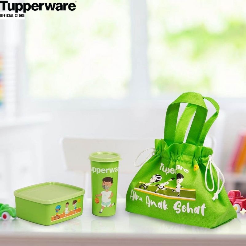 Jual TUPPERWARE LUNCH BOX KOTAK MAKAN PLASTIK SET HIJAU AKU ANAK SEHAT ...