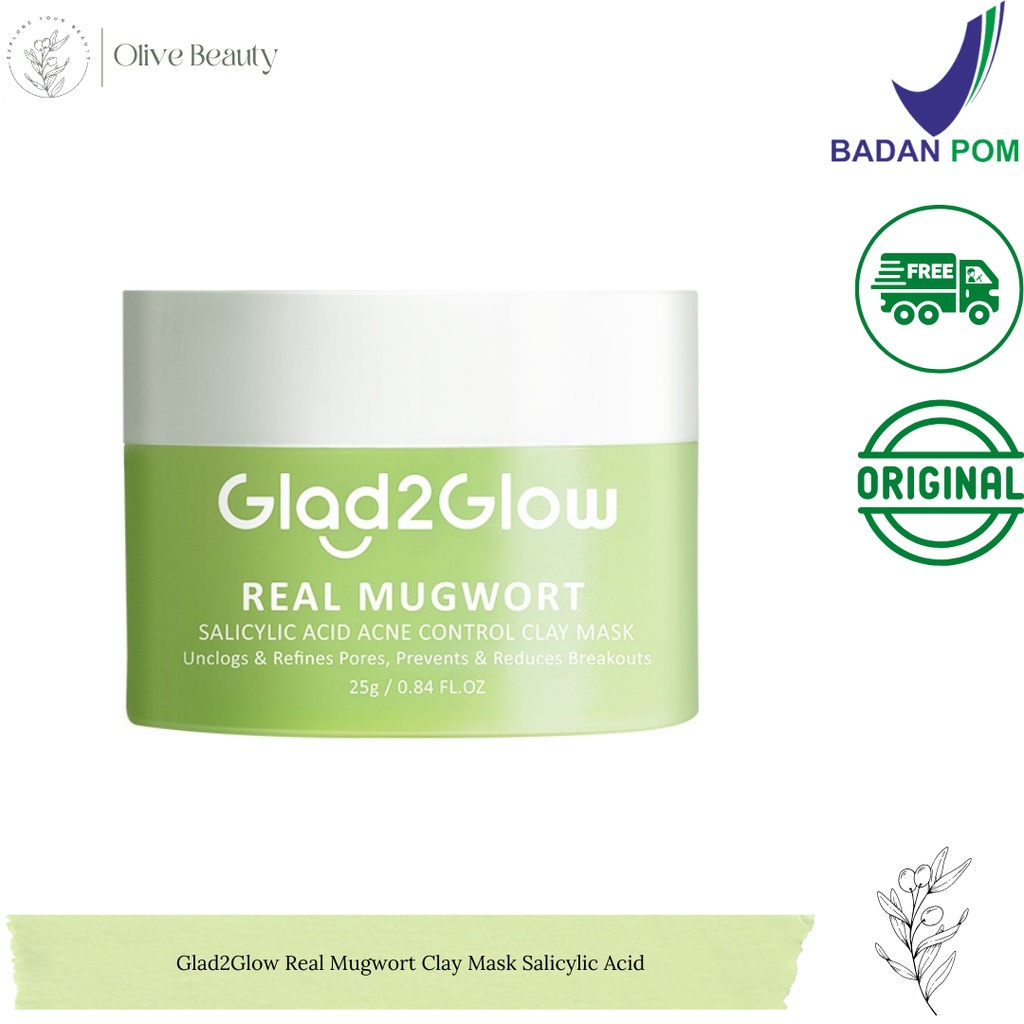 Jual Glad2Glow Real Mugwort Clay Mask Salicylic Acid | Shopee Indonesia