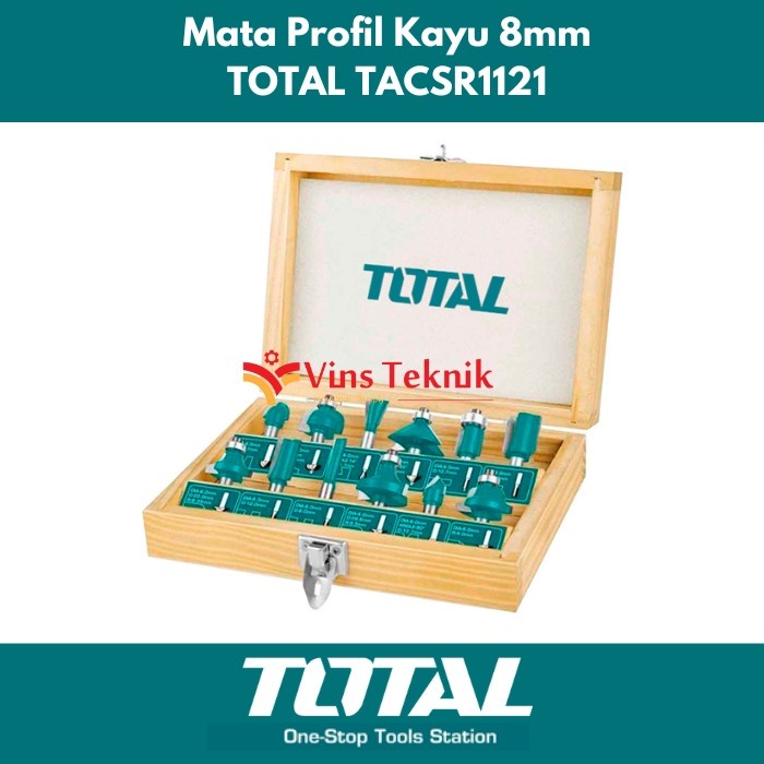 Jual TOTAL Router Bits Set 8 mm Mata Profil Kayu 12pcs TACSR1121 ...