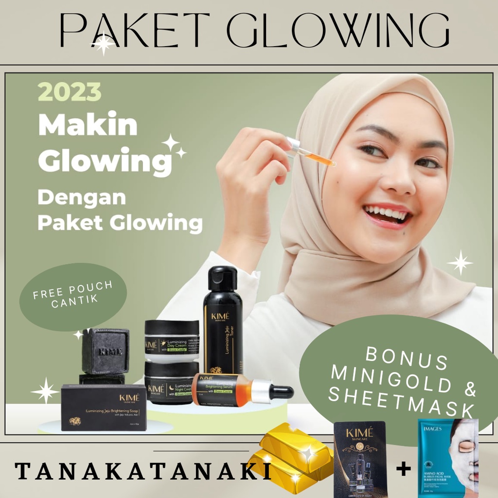 Jual PAKET GLOWING KIME SKINCARE ( CREAM MALAM SIANG TONER SERUM SABUN ...