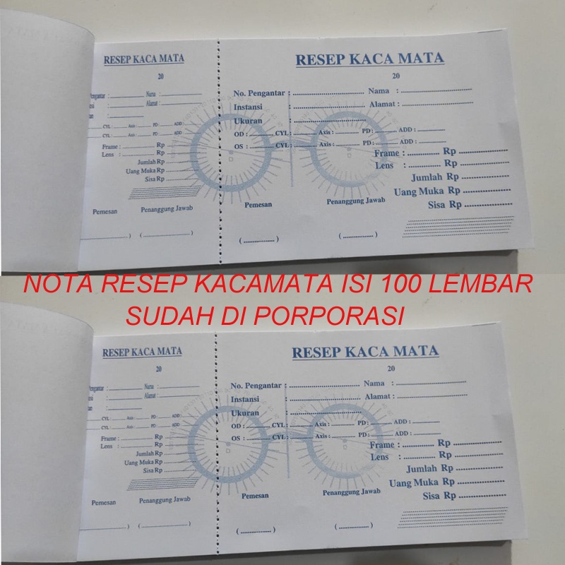 Jual Nota RESEP Pembelian Kacamata Plus Minus Cylinder Frame isi 100 ...
