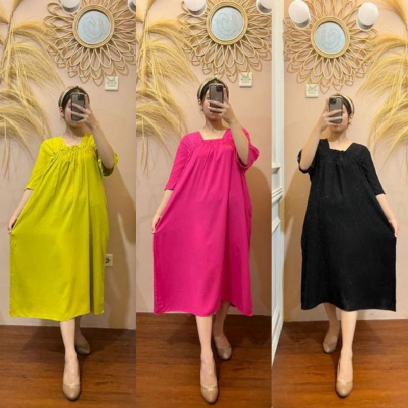 Jual Zara Dress kerut dada Daster Rayon Polos - Daster Pesta - Daster ...