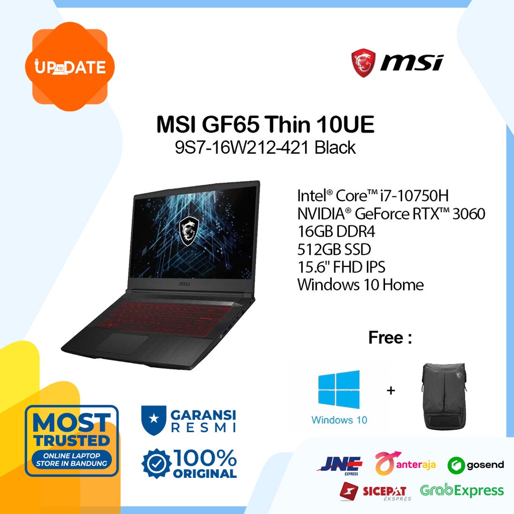 Jual Laptop MSI GF65 Thin 10UE (9S7-16W212-421) Core i7-10750H 16GB 512GB 15.6" RTX3060 6GB W10 ...