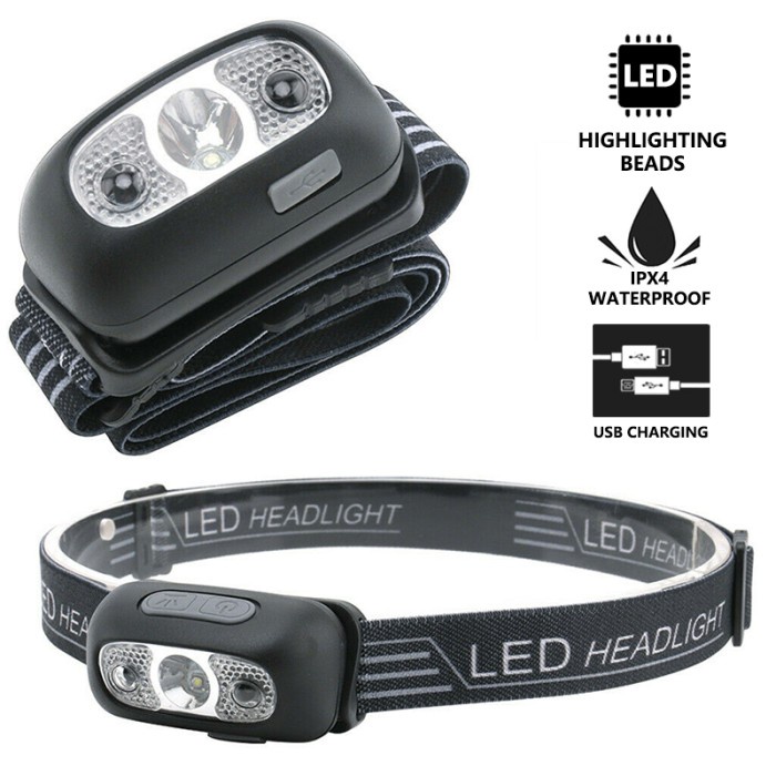 Jual OBEST Senter Kepala Headlamp Sensor LED Waterproof Rechargeable ...