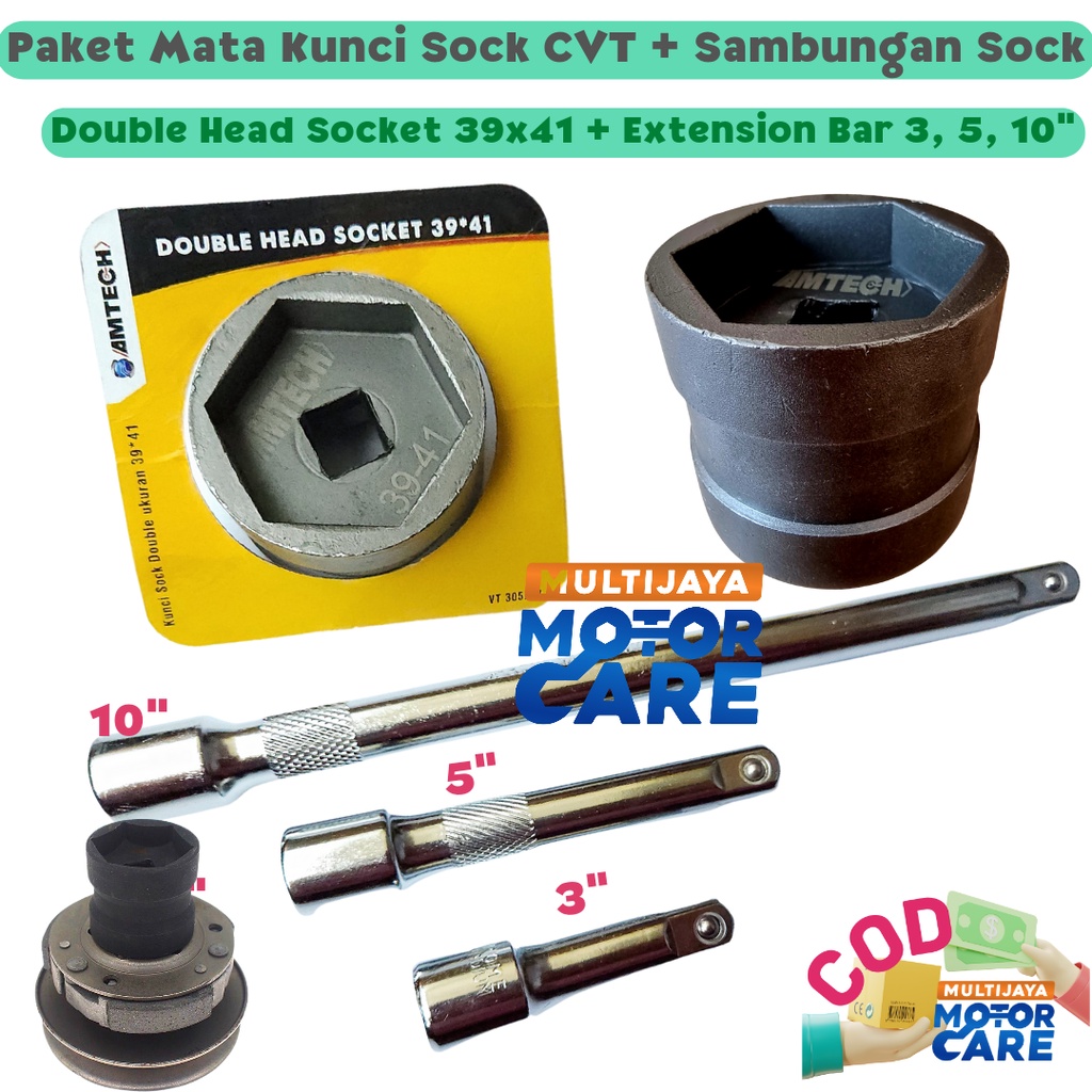 Jual PAKET Mata Kunci Sok Shock CVT 39x41 + Sambungan Sock 3" 5" 10" Mur Kopling Matic Double ...