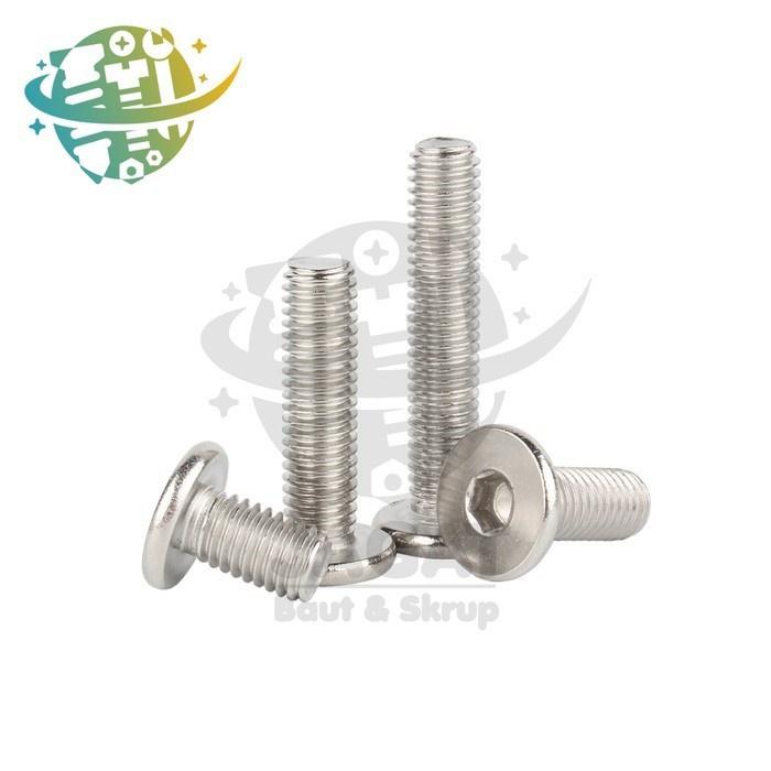 Jual Baut L Stainless M4x10 Baut Hex Thin Flat Head Machine Screw SS304 Baut Disk Rotor Body ...
