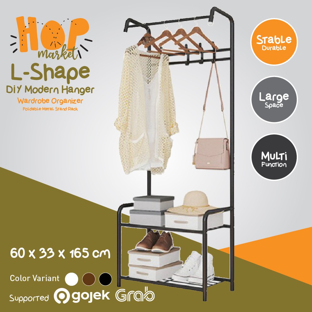 Jual HOP LS01 L-SHAPE Rak Hanger Serbaguna Buku Sepatu Gantungan Pakaian / Lemari Baju / Hanger ...