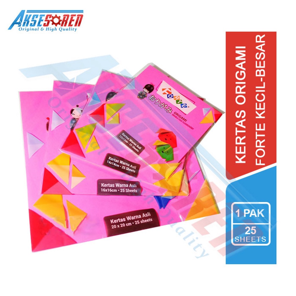 Jual Kertas Origami Forte [1 Set/5 Warna/25 Lembar] / Kertas Lipat ...