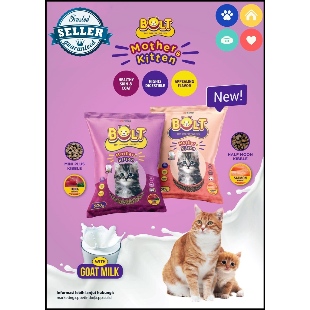 Jual BOLT MOTHER KITTEN kiten tuna salmon cat food 500 GRAM makanan ...