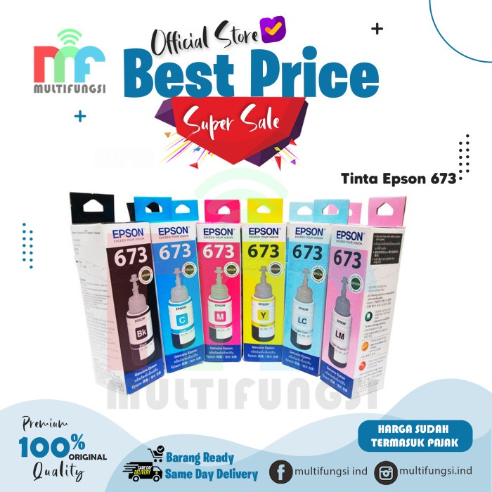 Jual Tinta Epson 673 C, Y, M, K, LC, LM 100 Black Colour / Color ...