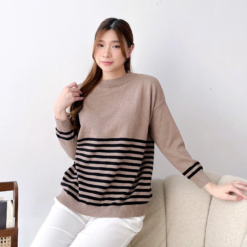 Jual EIKO KNIT TOPS - sweater rajut katun wanita motif garis garis | Shopee Indonesia