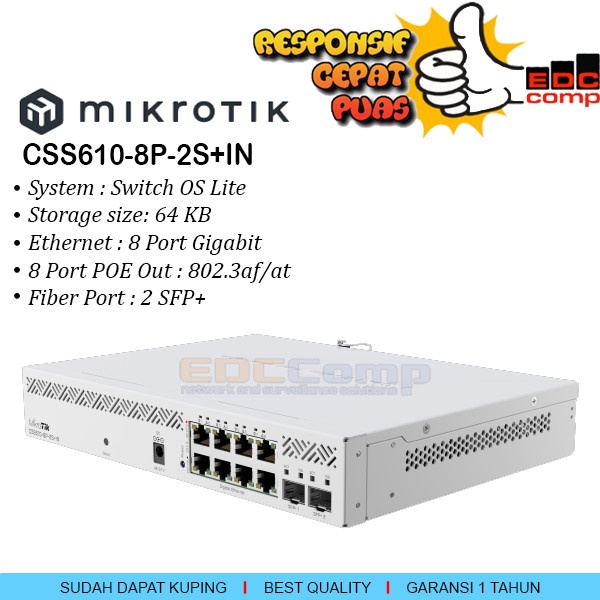 Jual MikroTik CSS610-8P-2S+IN | 8 Port Gigabit POE + 2 SFP Cloud Switch ...