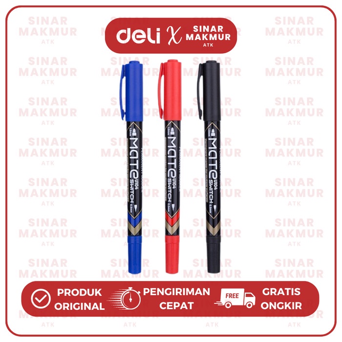 Jual Permanent Marker/Spidol Permanen Dual tip Hitam Deli EU10420 (Lsn ...