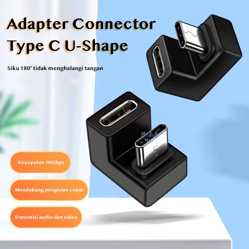 Jual Adapter Type C Sudut 180º U Shape Connector Charger Support Fast ...