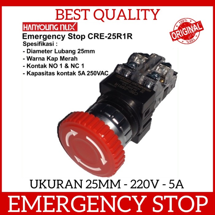 Jual HANYOUNG NUX CRE-25R1R Emergency Stop Push Button Merah Dia 25mm 5A | Shopee Indonesia