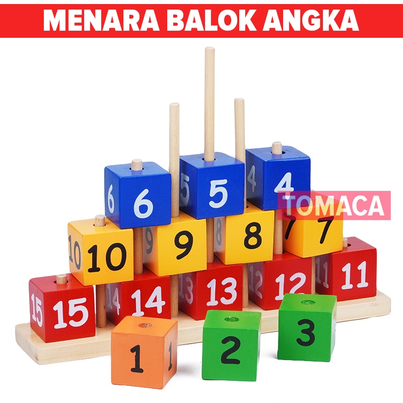 Jual Mainan Kayu Anak Edukatif Menara Balok Angka Susun Kubus Nomer 123 ...