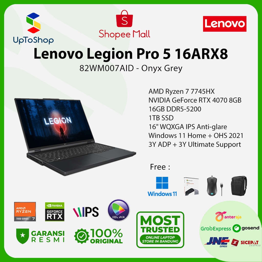 Jual Lenovo Legion Pro 5 16ARX8 7AID Ryzen 7 7745HX 16GB 1TB RTX4070 W11 | Shopee Indonesia