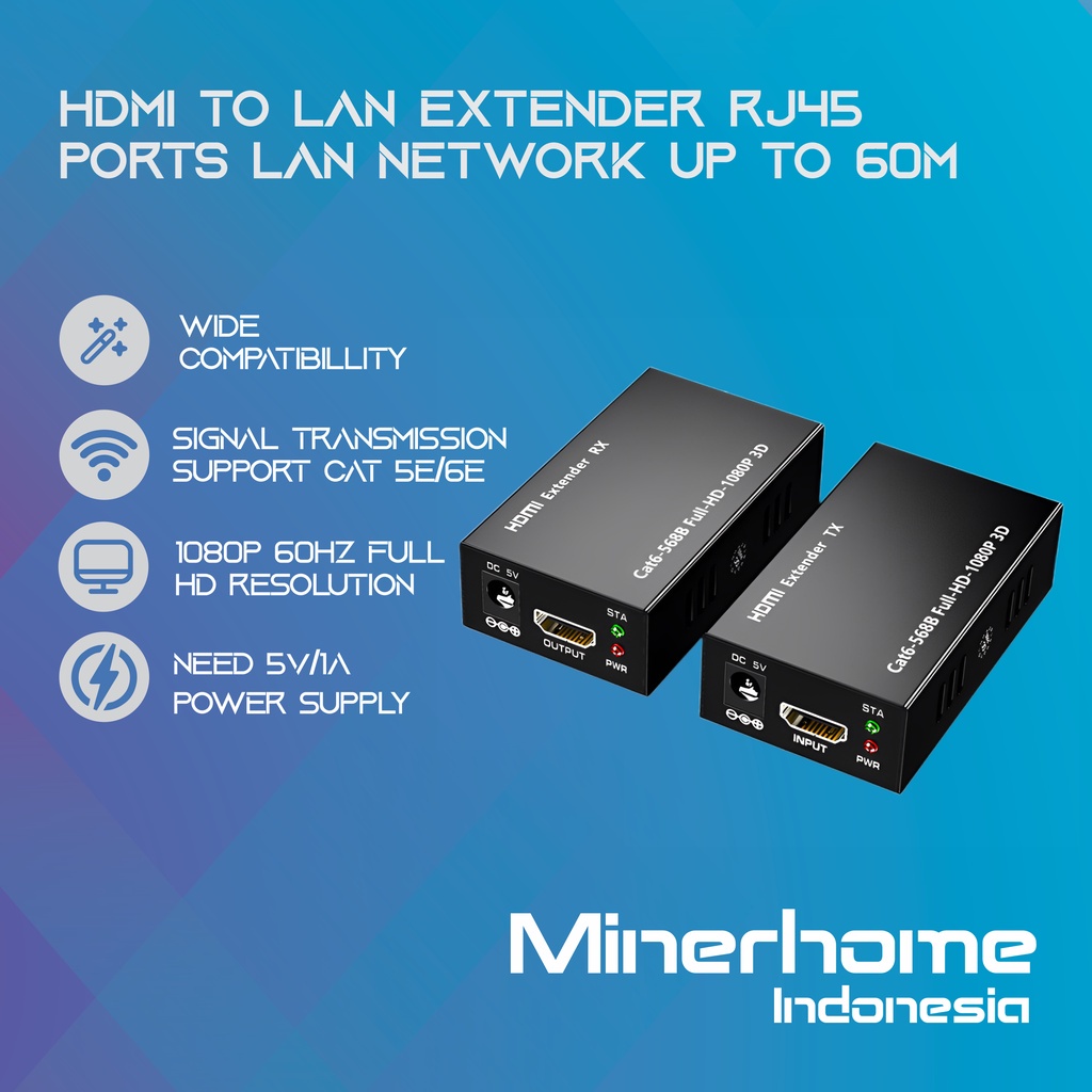 Jual HDMI to LAN Extender RJ45 Ports LAN Network up to 60m | Shopee ...