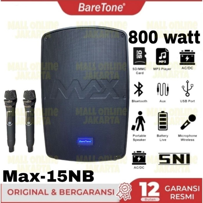 Jual Speaker Bluetooth BareTone 15 inch Max 15NB aktif Portable Max15Nb ...