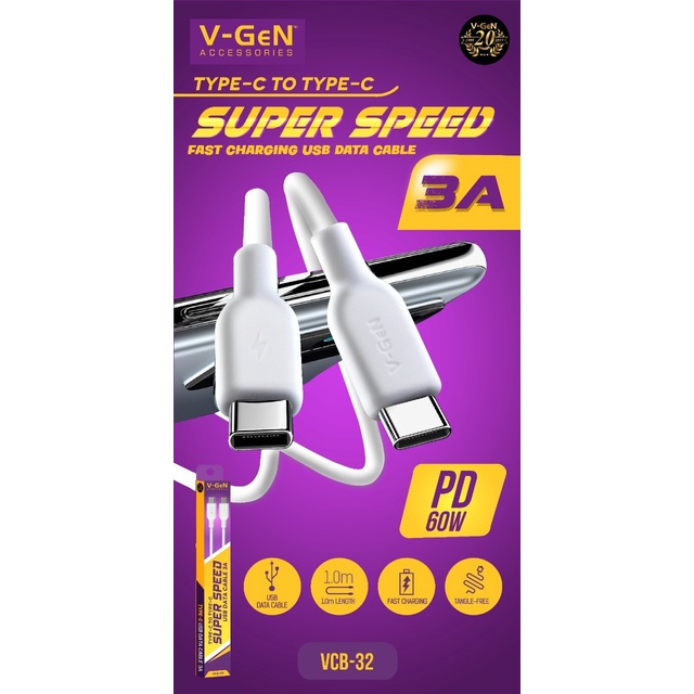 Jual Kabel Data USB V-GeN VCB-32 Fast Charging Type C to Type C 3A PD ...
