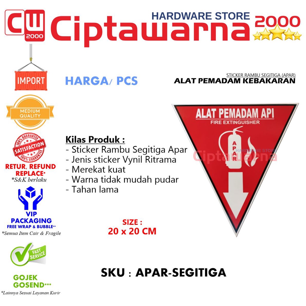 Jual Sticker Apar Segitiga Label Sign K3 Rambu Alat Padam Api 20 Cm X ...