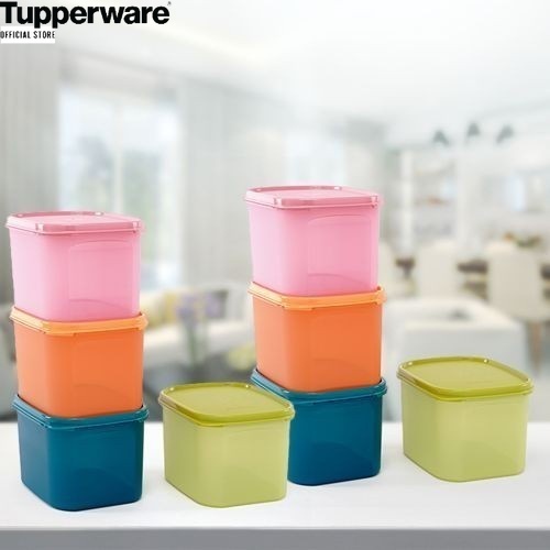 Jual TUPPERWARE WADAH TOPLESS PLASTIK 2 SET COLORFUL RECTANGULAR 850ML ...