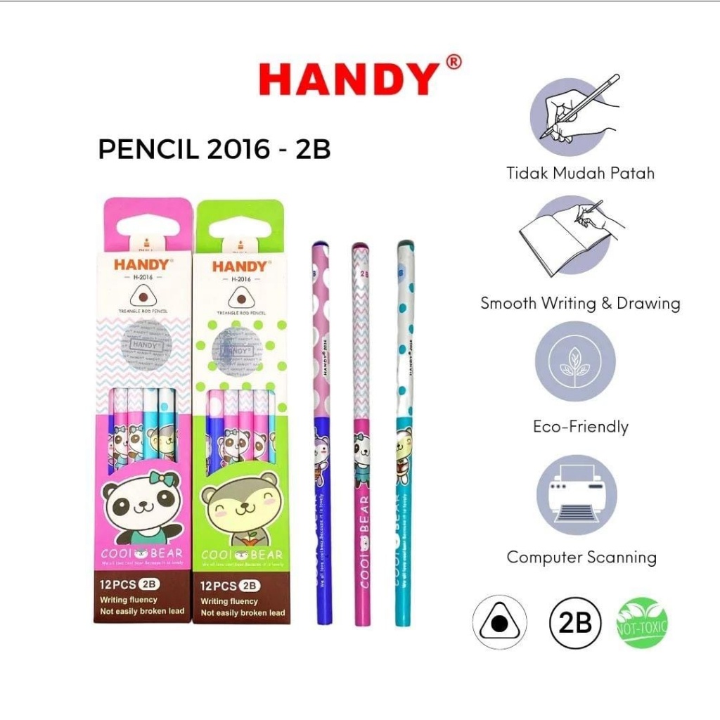 Jual Pensil Sekolah Handy 2B Karakter/ Pensil Anak/ Pensil Siswa Isi 12 ...