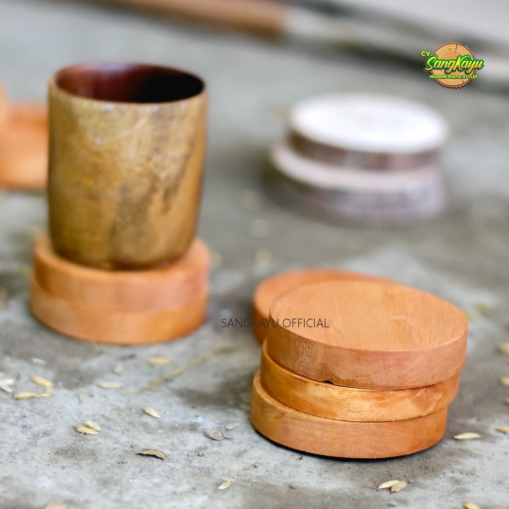 Jual Wooden Coaster 7 cm Tatakan gelas cangkir kopi teh Tatakan kayu ...