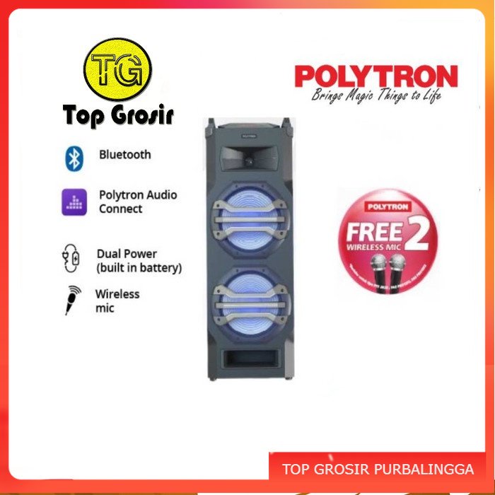 Jual SPEAKER PORTABLE POLYTRON PTS 2K25 BLUETOOTH 2 WIRELESS MIC ...