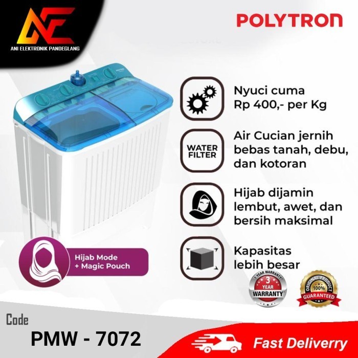 Jual MESIN CUCI 2 TABUNG POLYTRON 9KG PMW 7072 | Shopee Indonesia