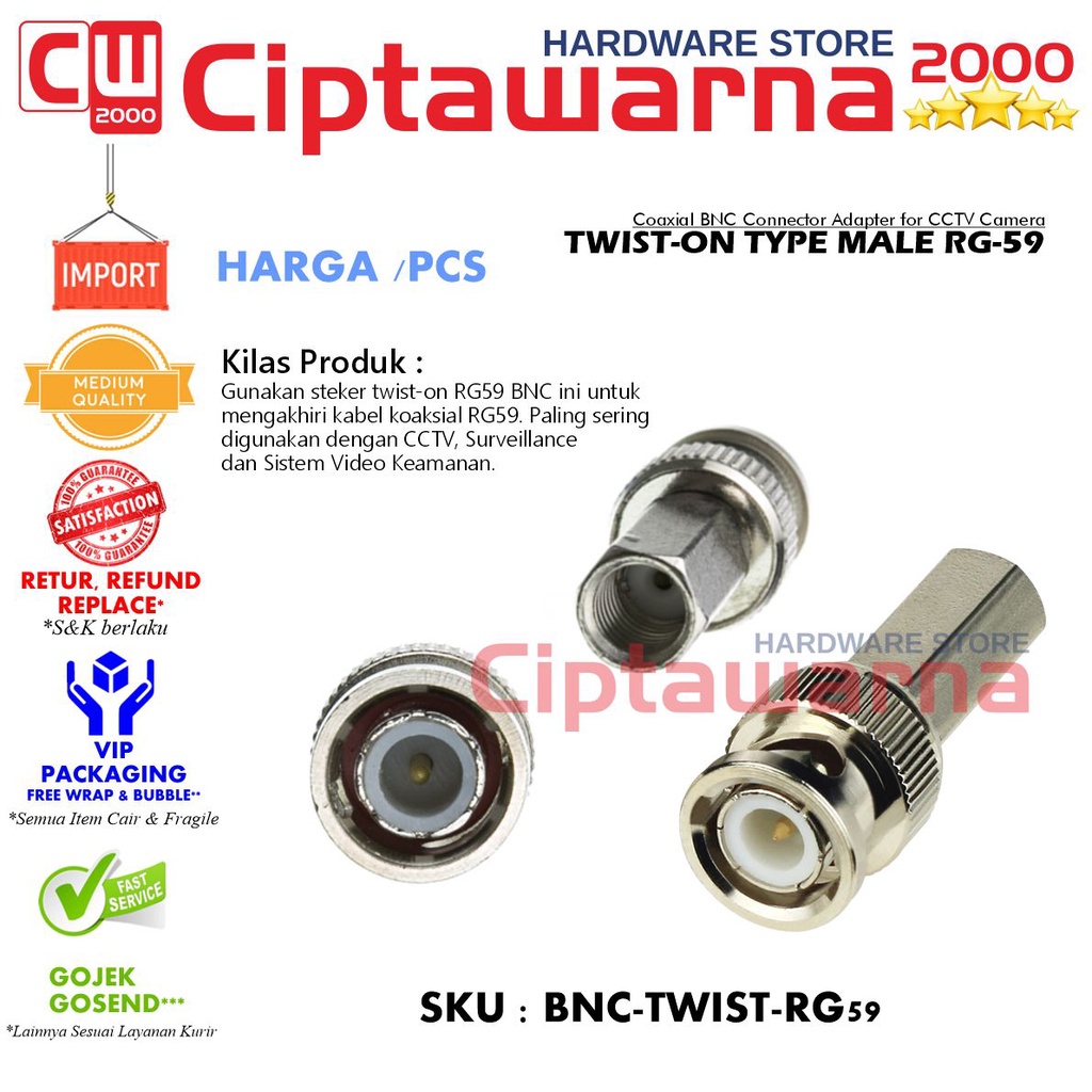 Jual BNC twist kabel RG59 konektor jack kamera cctv tebal - Cw2785 | Shopee Indonesia