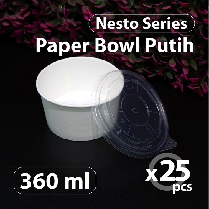 Jual Paket 25 pcs - Paper Bowl 360ml Putih Polos - Mangkok 12 oz ...