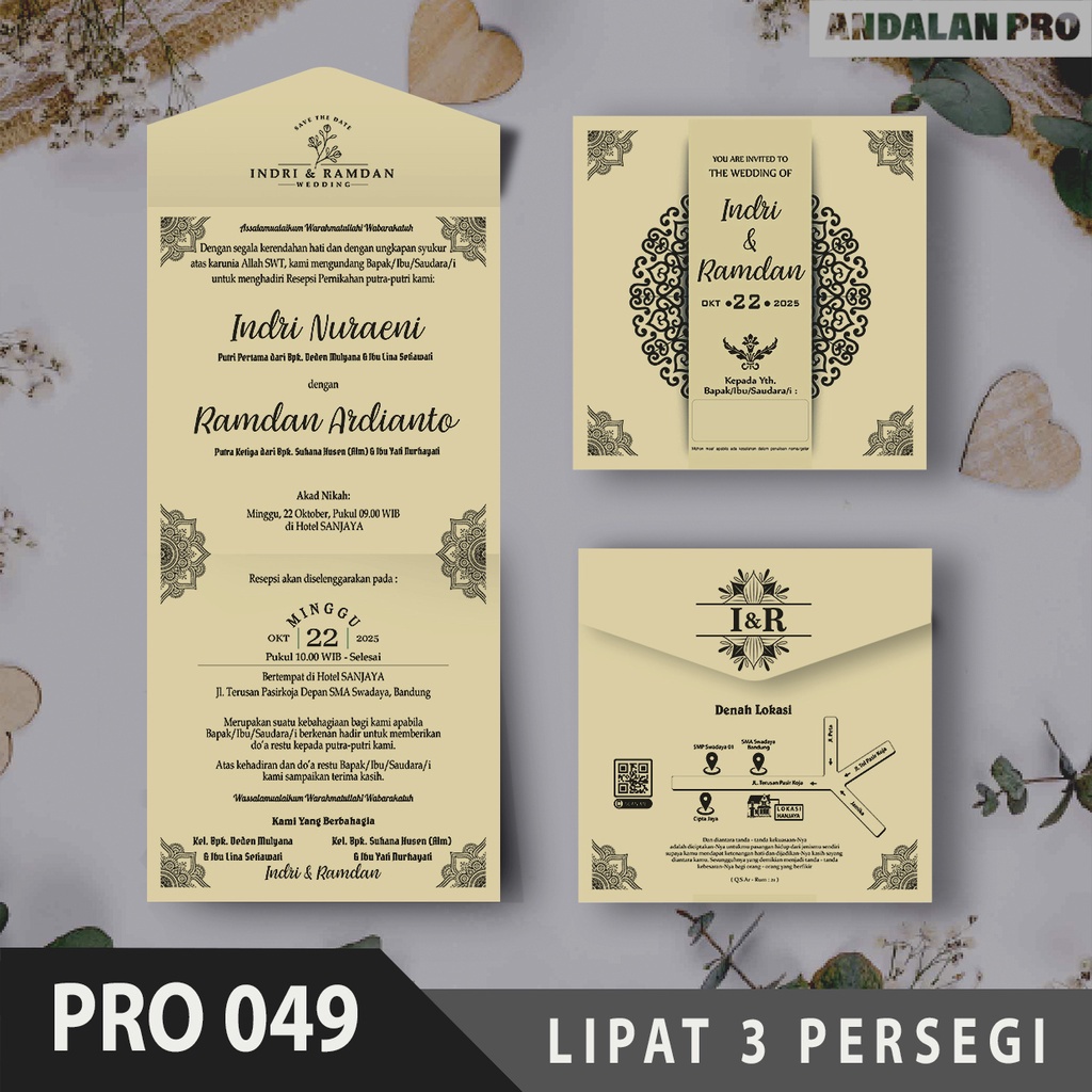 Jual Kode Toko: S13 - 50 Desain Undangan Lipat 3 Persegi Bahan Jasmine ...
