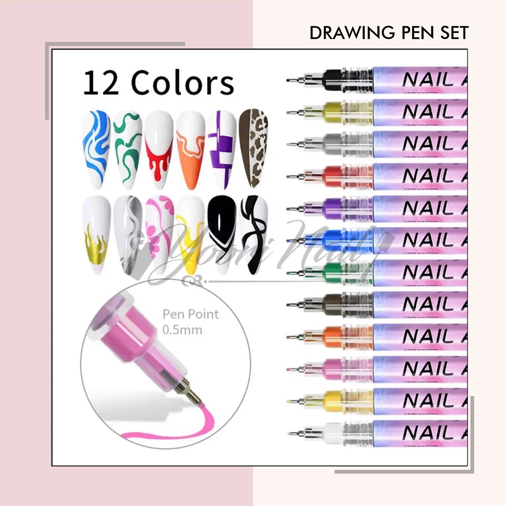 Jual Drawing pen set painting gel drawing nail art pen lukis nailart ...