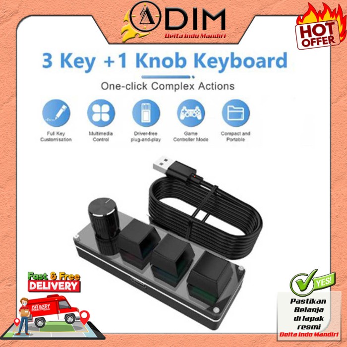 Jual 3 Key Mechanical Keyboard USB Gaming Shortcut Keys Keypad Knob ...